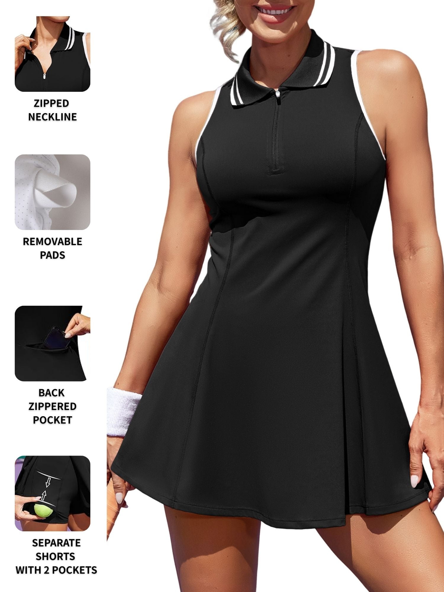 Attraco Sports Dress Tennis Dresses with Shorts and Pockets Polo Collar ...