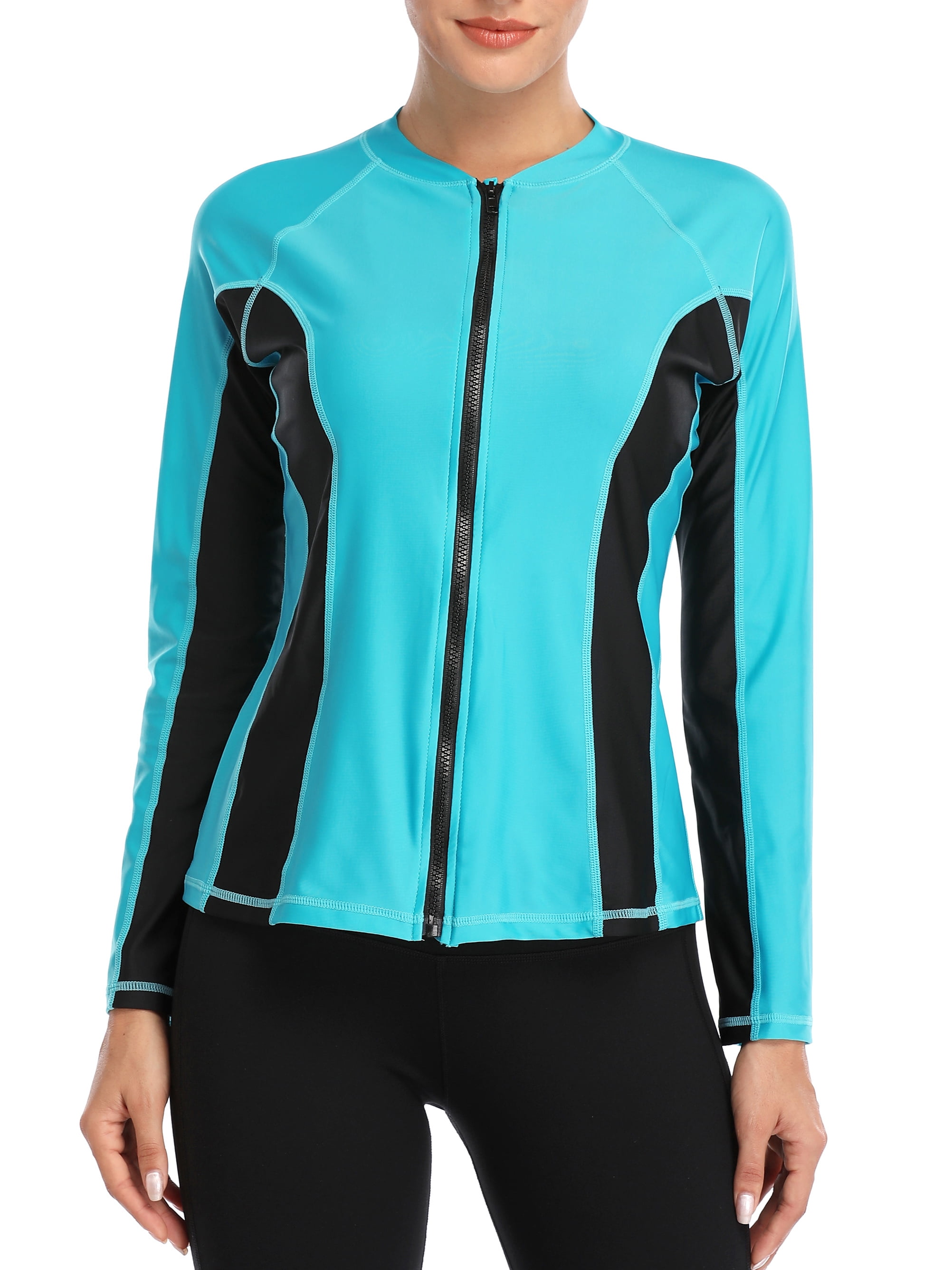ATTRACO Women Long Sleeve Zipper Rash Guard, UPF 50 Sun Protection ...