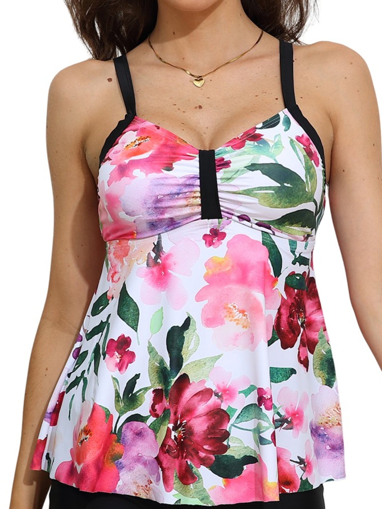 Attraco Women Tankini Top Print Swimwear Swim Tops Spaghetti Strap ...