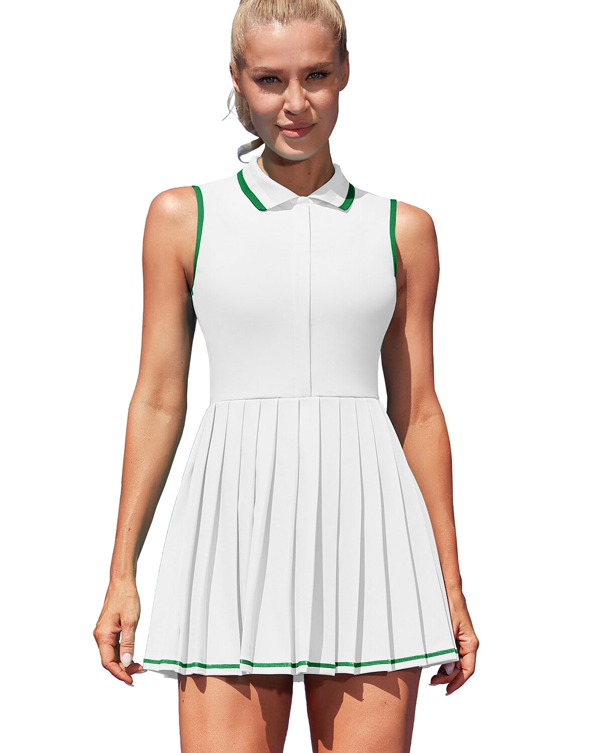 Attraco Women Tennis Dresses Ribbed Polo Tennis Dress Half Zip Pleated ...
