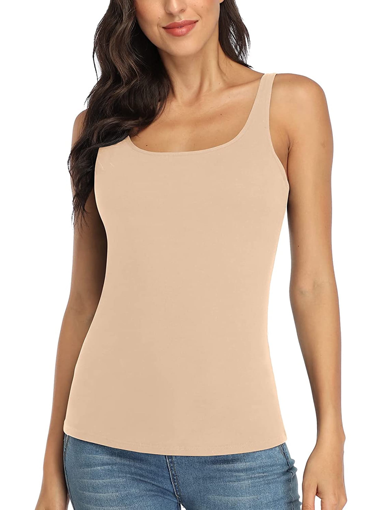 ATTRACO Women's Cotton Stretchy Camisoles, Shelf Bra Tank Tops ...