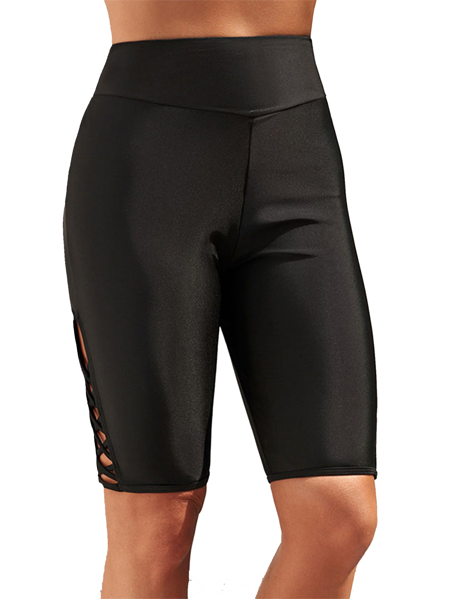 Attraco Women's Long Board Shorts High Waist Swim Bottom Solid Jammer ...