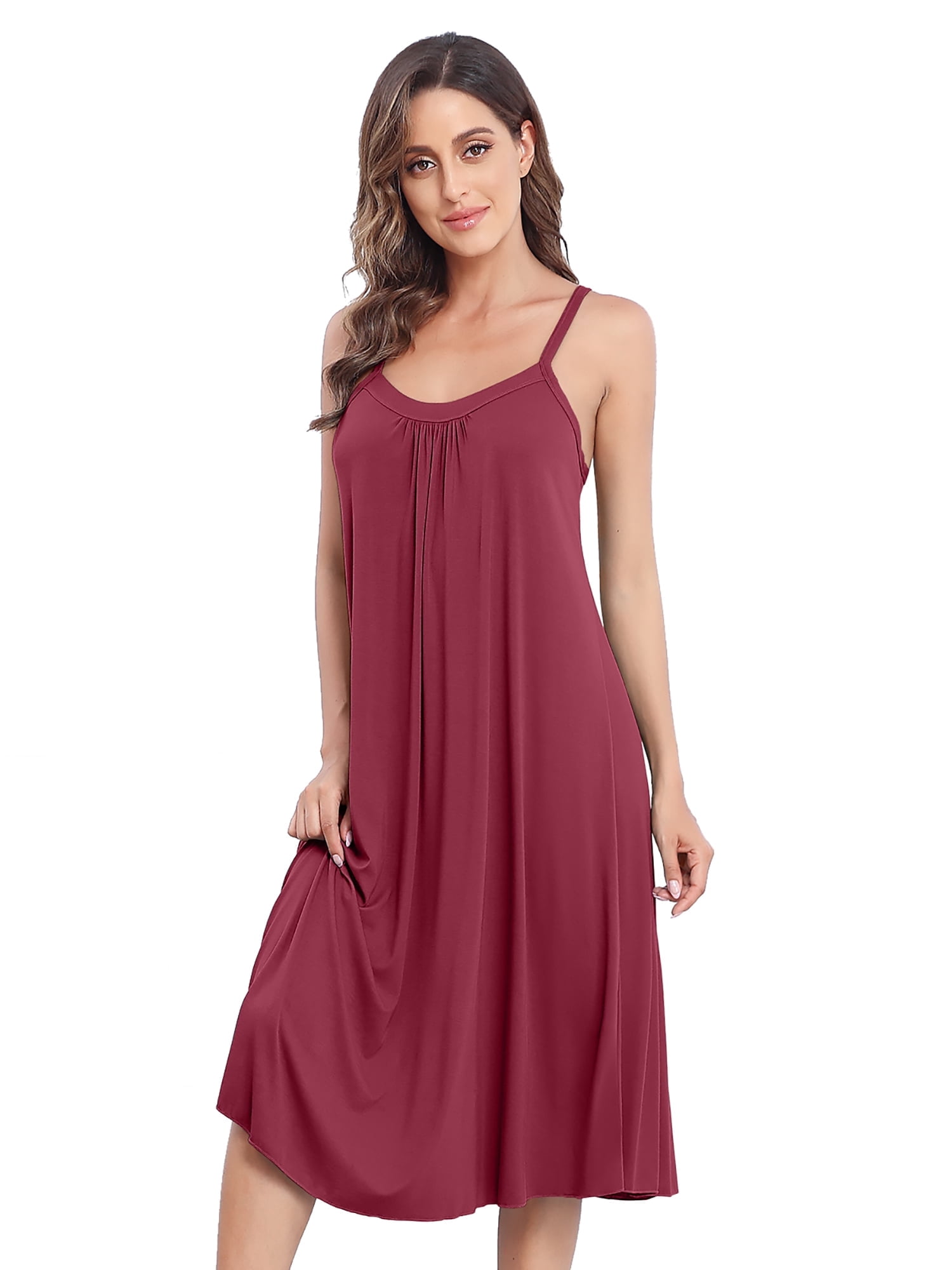 Attraco Women's One Piece Nightdress Long Scoop Neck Modal Soft Pajamas ...