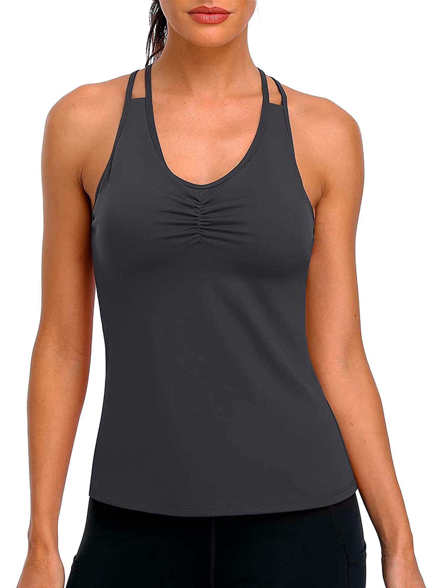 Attraco Women's Workout Tank Tops with Shelf Bra Cross Back Athletic ...