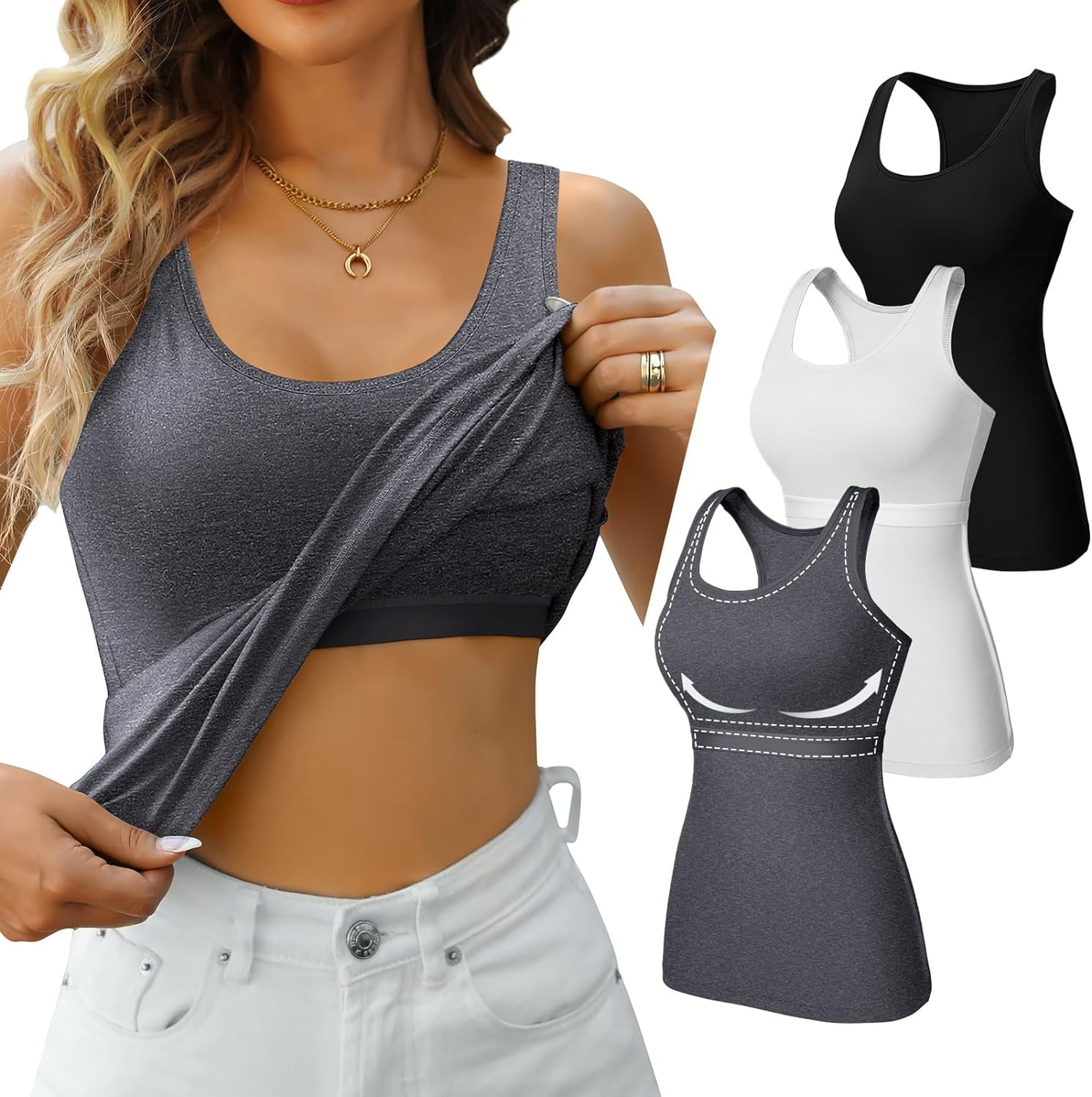 Attraco Womens Shelf Bra Tank Tops Racerback Workout Tops Yoga Shirt ...