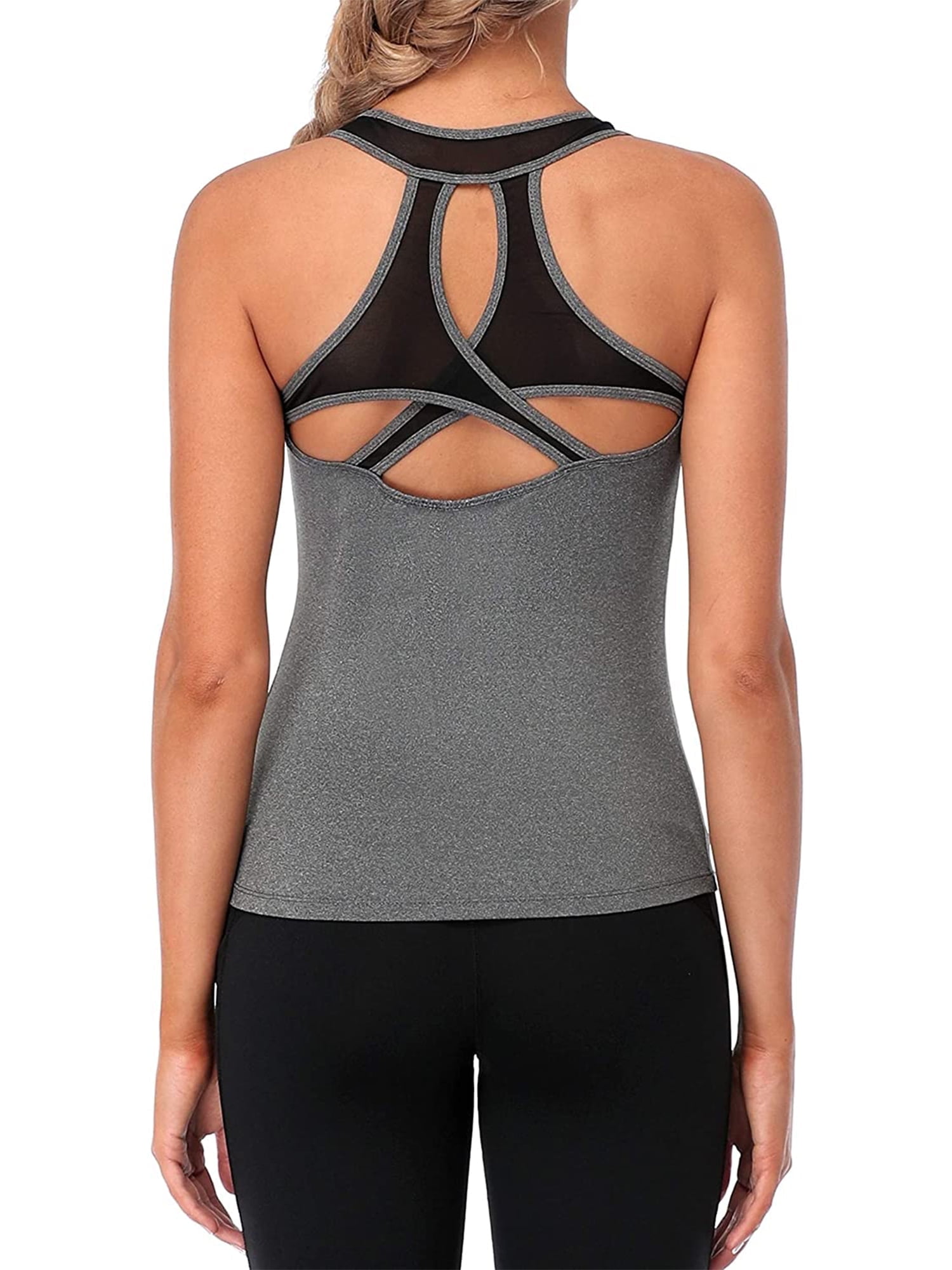 Attraco Womens Workout Tank Tops Mesh Cross Breathable Yoga Athletic ...