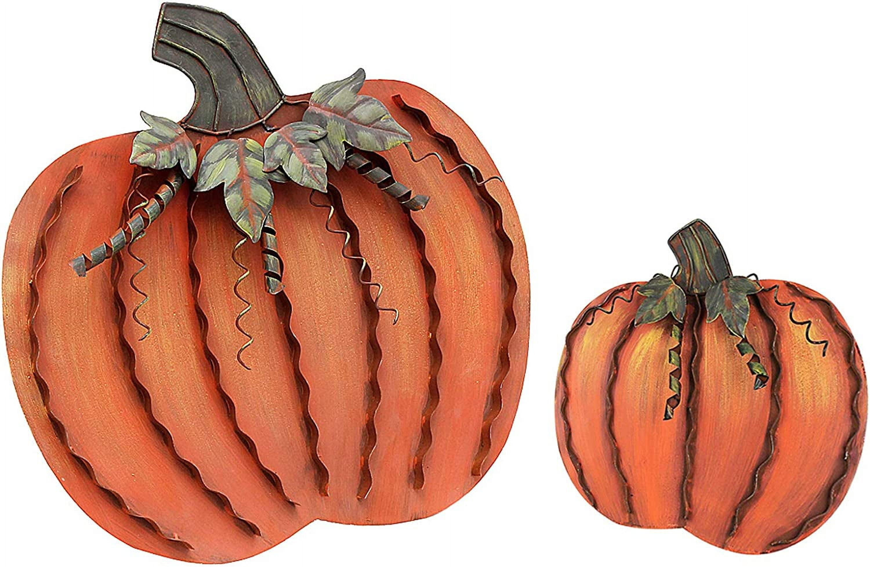Attraction Design Metal Fall Pumpkin Decor Set of 2, Indoor Outdoor Standing Flat Pumpkin ...