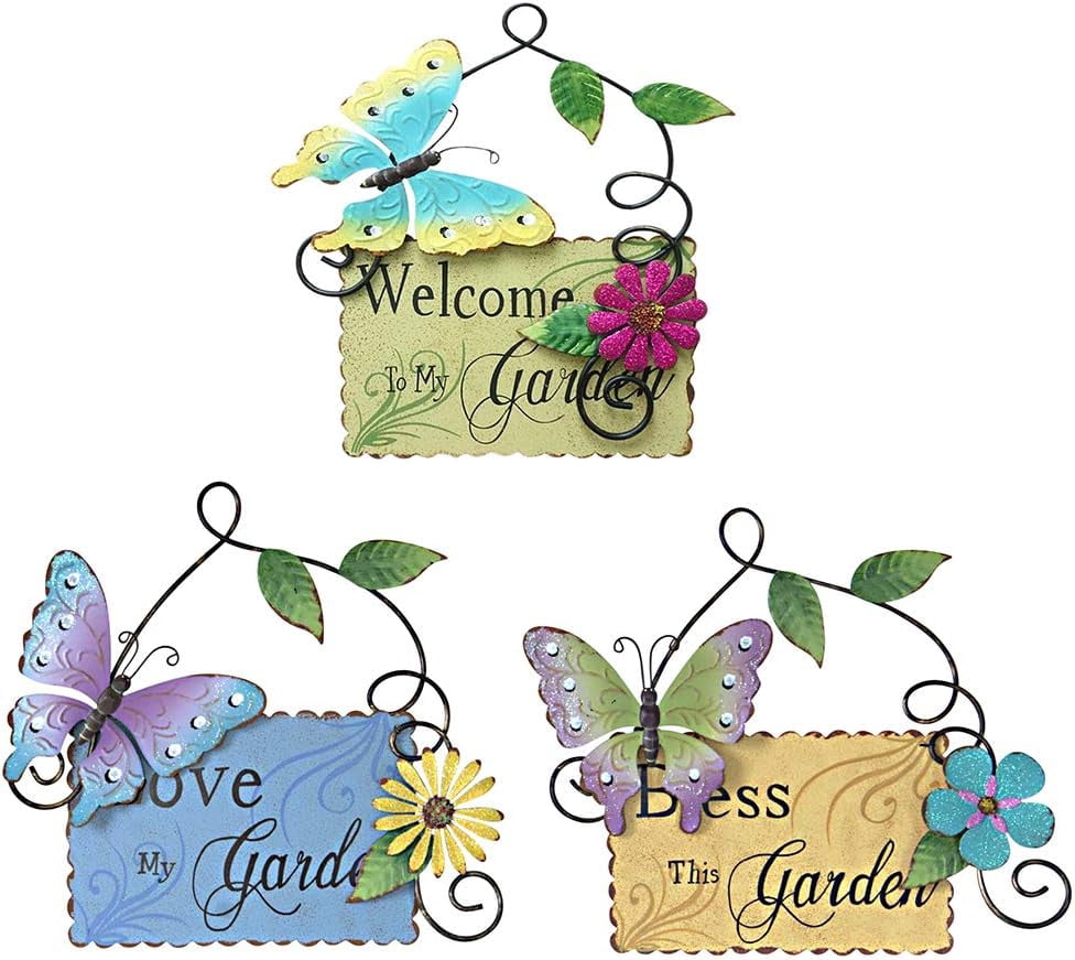 Attraction Design Metal Garden Welcome Sign with Butterfly Decor Set of ...
