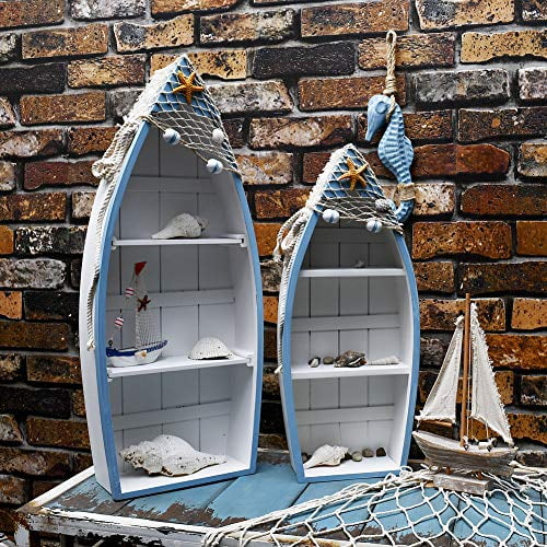 Attraction Design Wooden Boat Shelf Set of 2, Beach Theme Standing ...