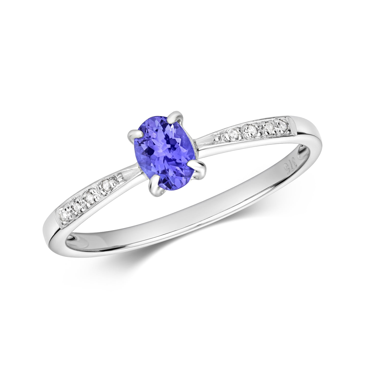 Attractive 9k White Gold Women Diamond Solitaire Ring Brilliant Cut H - PK with Tanzanite ...