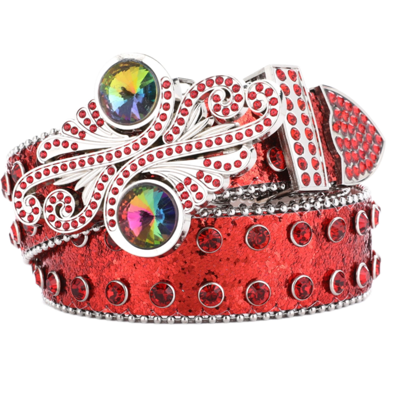 Attractive Crystal Trimmed PU Wide Belt Belt For Women Multiple Hole ...