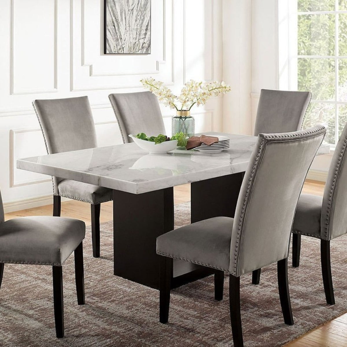 Attractive Elegant White Genuine Marble Table Top 1pc Dining Table ...