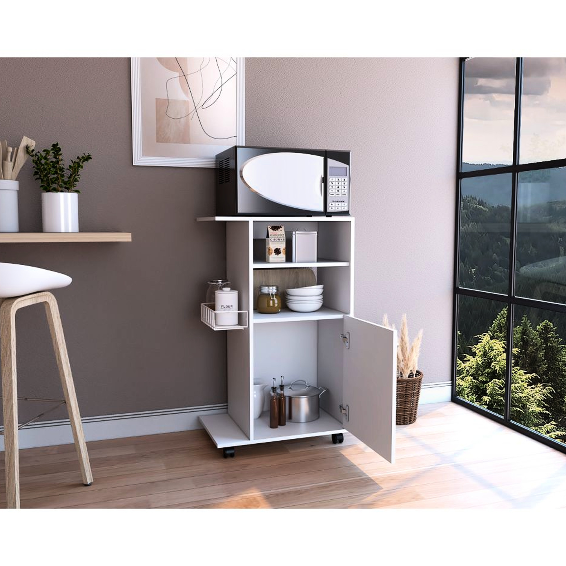 Attractive Kitchen Cart In White, Single Door Cabinet & 4 White With A ...