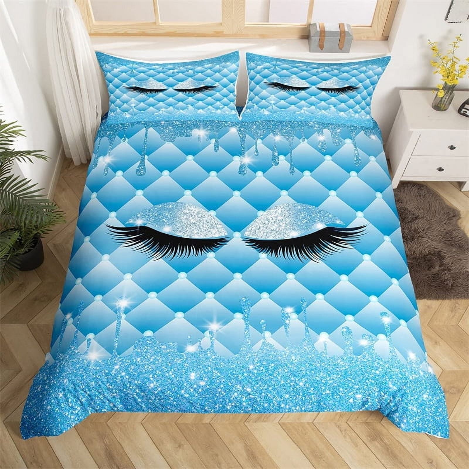 Attractive Long Eyelashes Duvet Cover Full For Teens Glitter Sweet ...