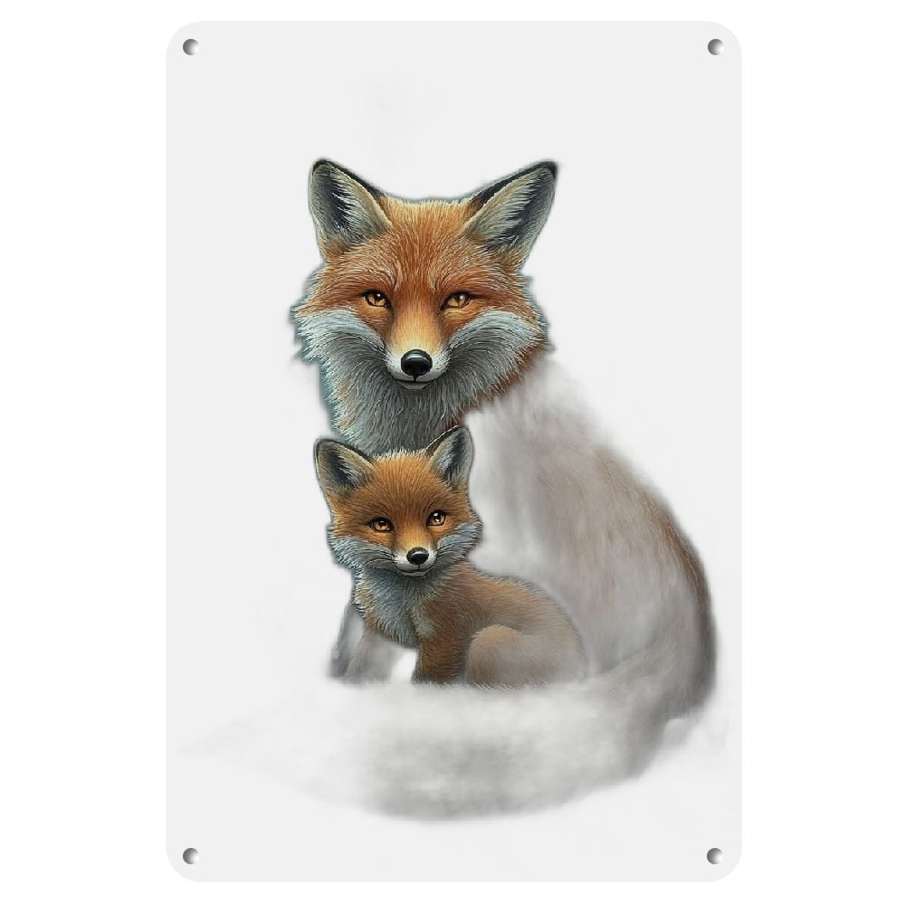 Attractive Mother Fox Vintage Painted metal Wall art - 8x12 "metal ...