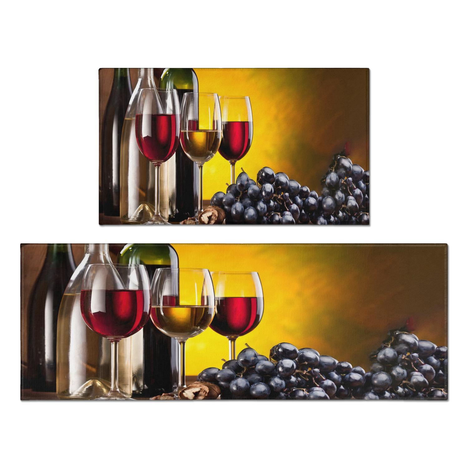 Attractive Red Wine Kitchen Mats with Grapes & Wine Glasses, Non-Skid ...