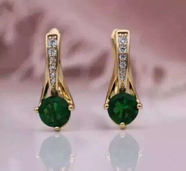 Attractive Snap Closure Hoop Earrings 2Ct Round Cut Lab Created Green ...