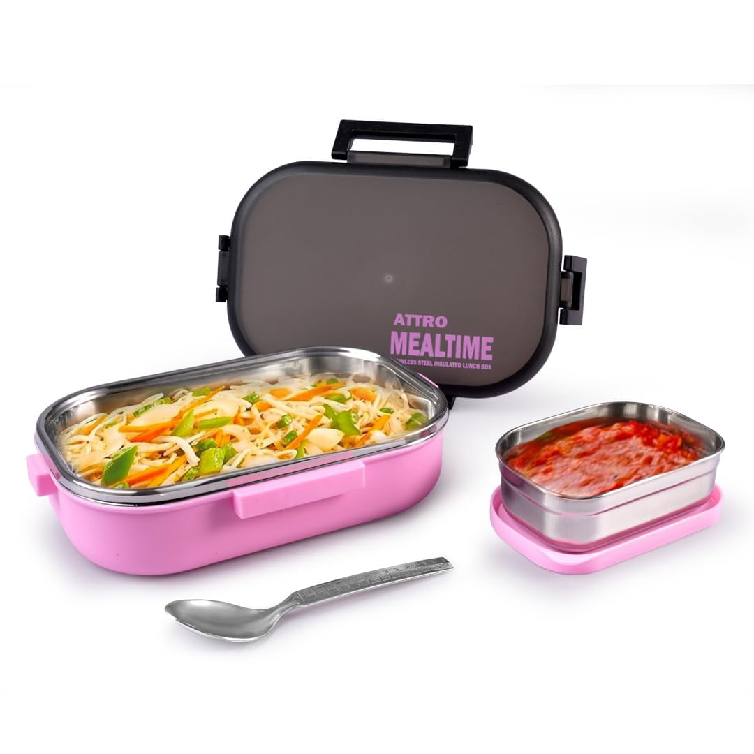 Attro Meal Time Stainless Steel Insulated Airtight LeakProof Lunch Box ...