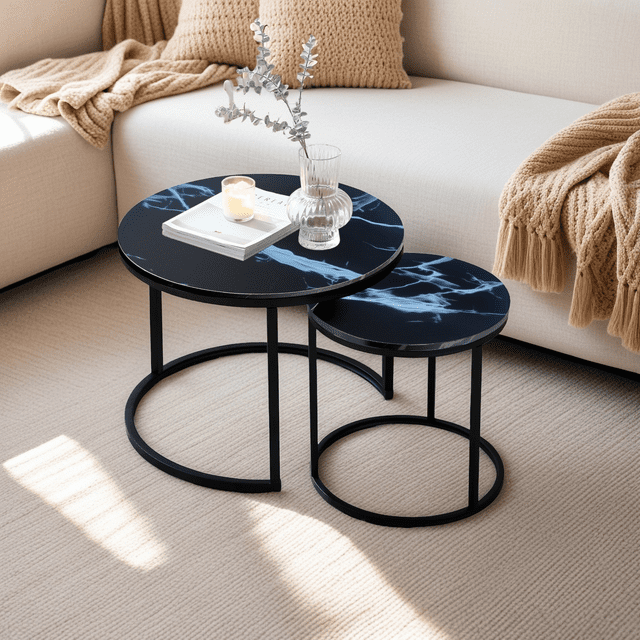 Atumcto 2-Piece Nesting Coffee Table Set - Round Metal & MDF Side ...