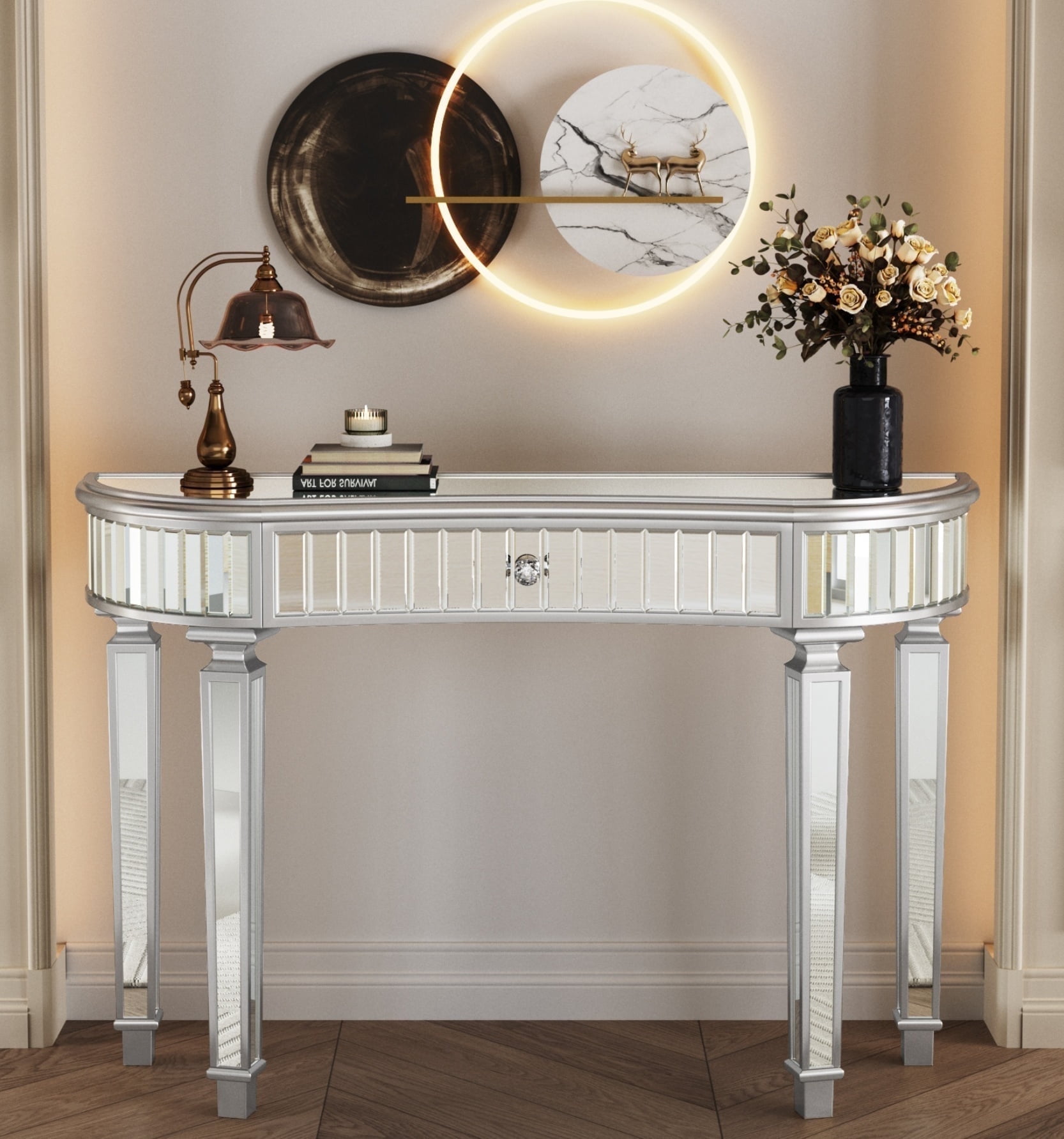 Atumcto Mirrored Entryway Console Table 47", Drawer with Crystal Knob ...
