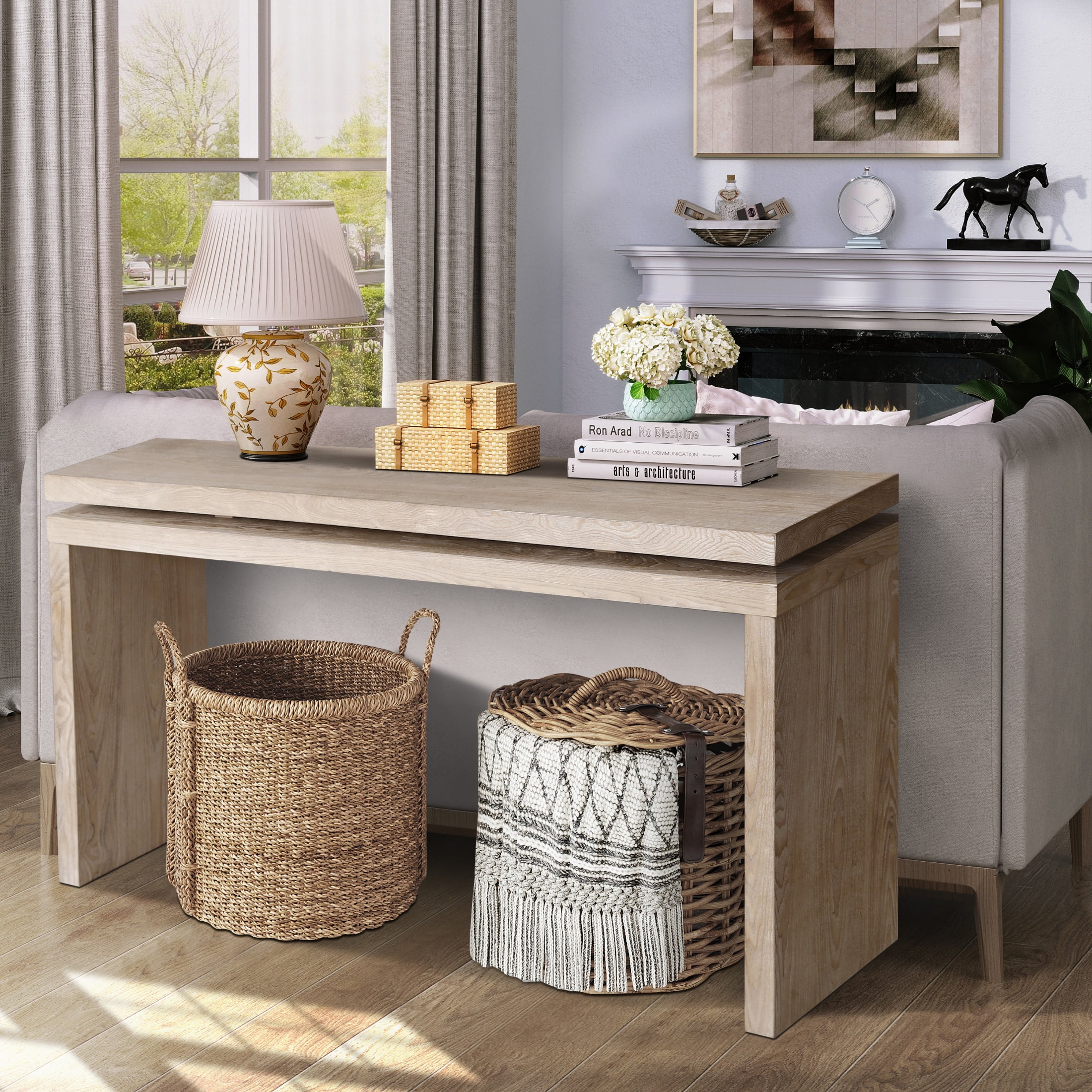 Atumcto 60'' Farmhouse Console Table, Retro Solid Wood Entryway Table ...