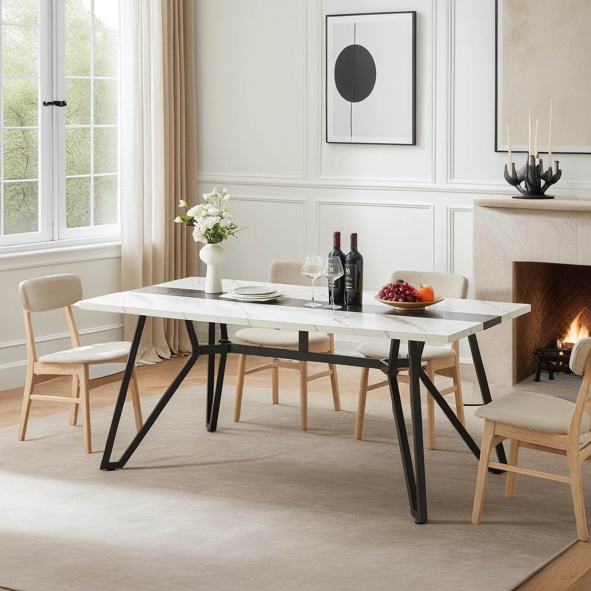 Atumcto 70.9" Rectangular Dining Table for 8 - Marble Grain Waterproof ...