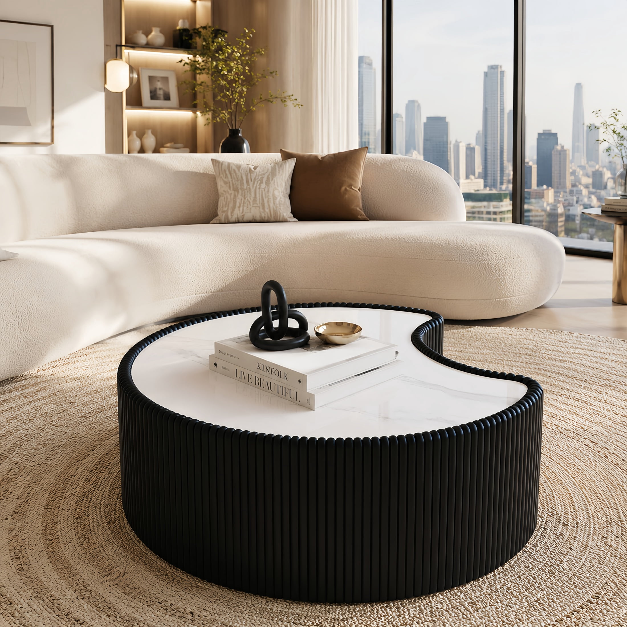 Atumcto Cloud-Shaped Coffee Table with Fluted Base, Modern Center Table ...