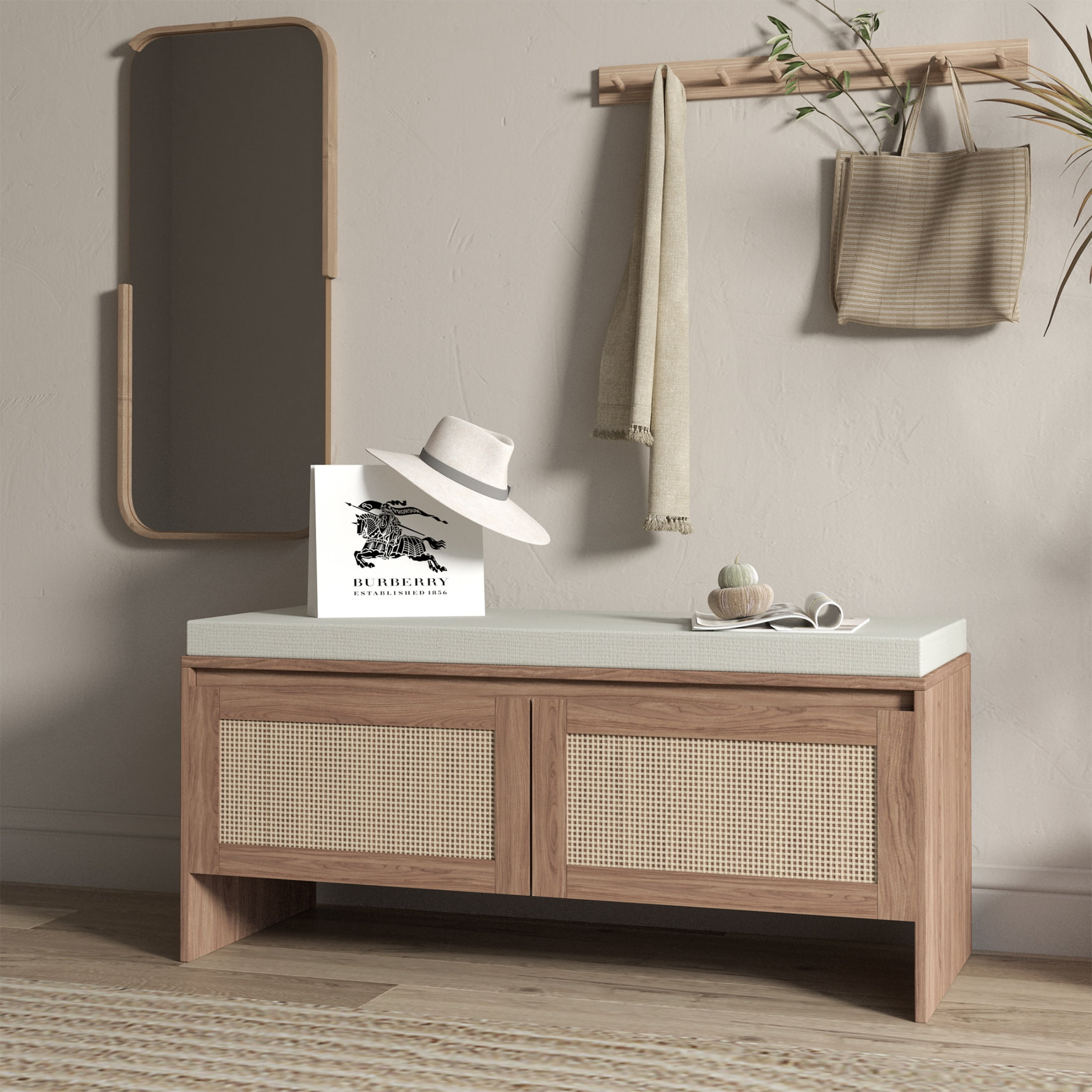Atumcto Padded Storage Bench, Shoe Bench with PP Rattan, Entryway Bench ...