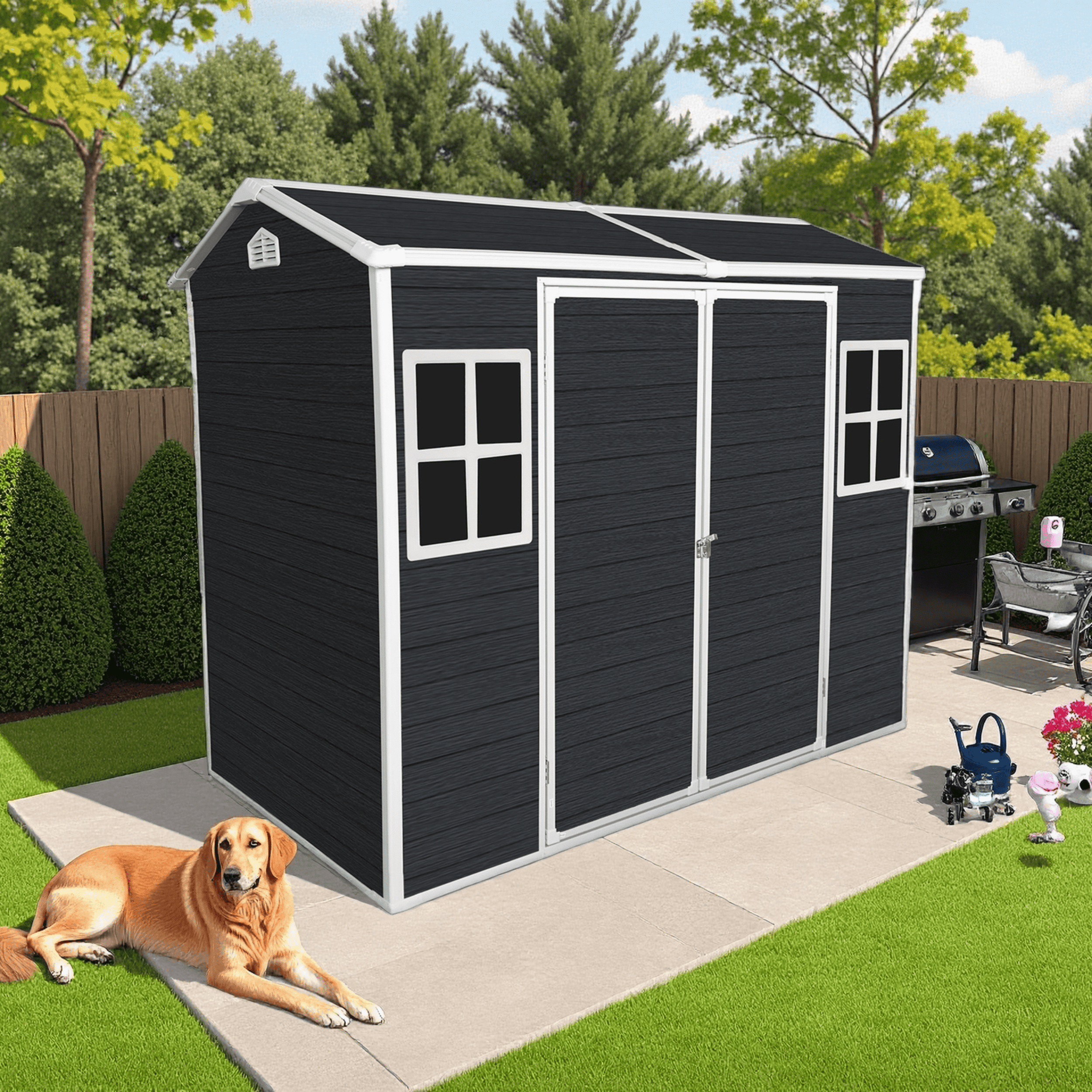 Atumcto 8x4 FT Resin Outdoor Storage Shed with Floor, Waterproof ...