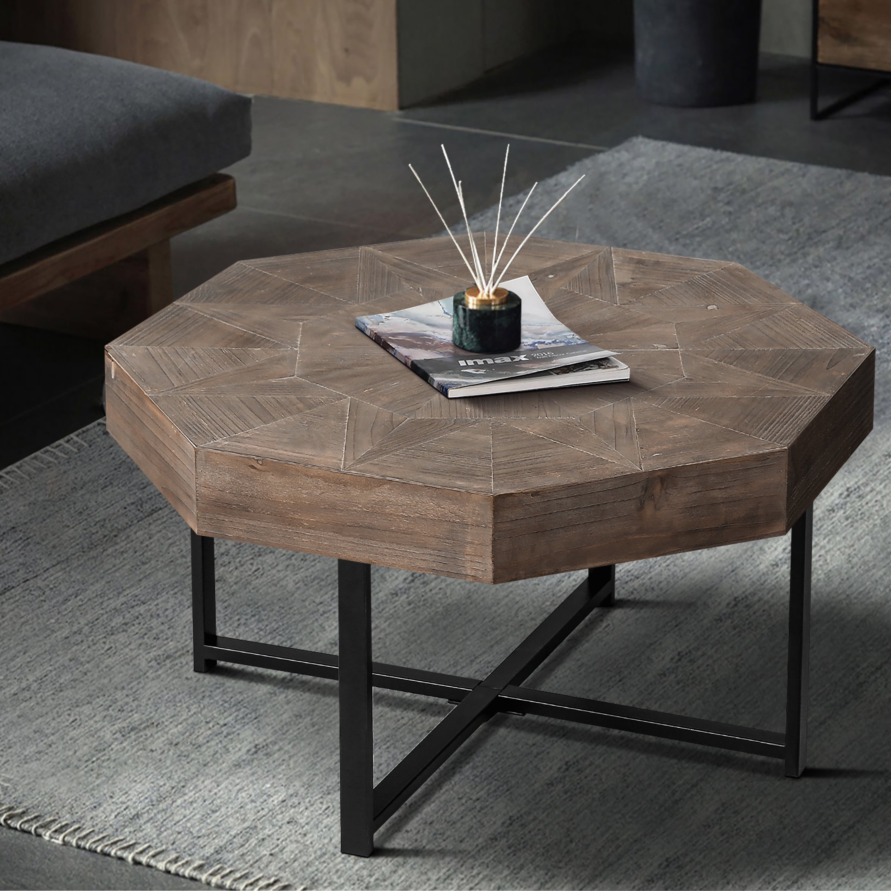 Atumcto Vintage Patchwork 30 inch Octagonal Wooden Coffee Table with ...