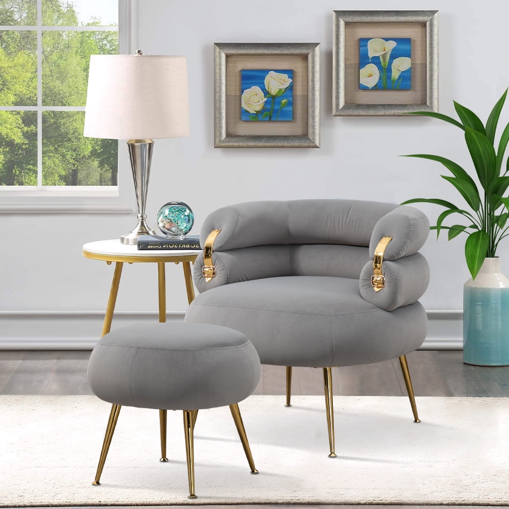 Atumon Accent Chair with Ottoman, Small Single Sofa Chair, Velvet ...