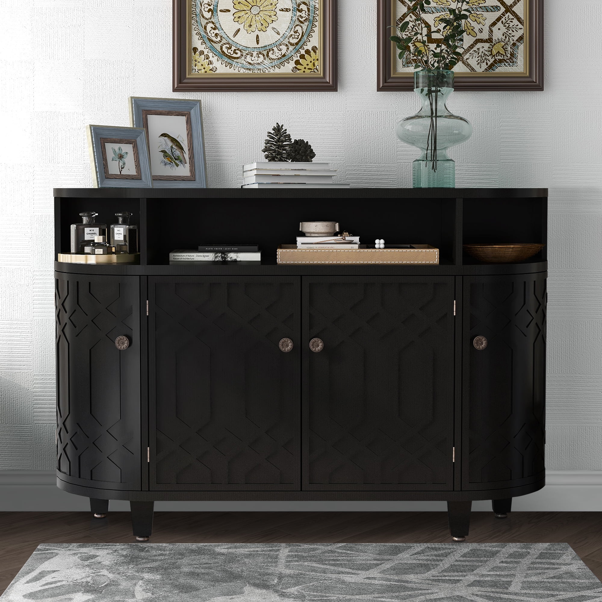 Atumon Accent Storage Cabinet, Curved Sideboard Cabinet, Modern Storage ...