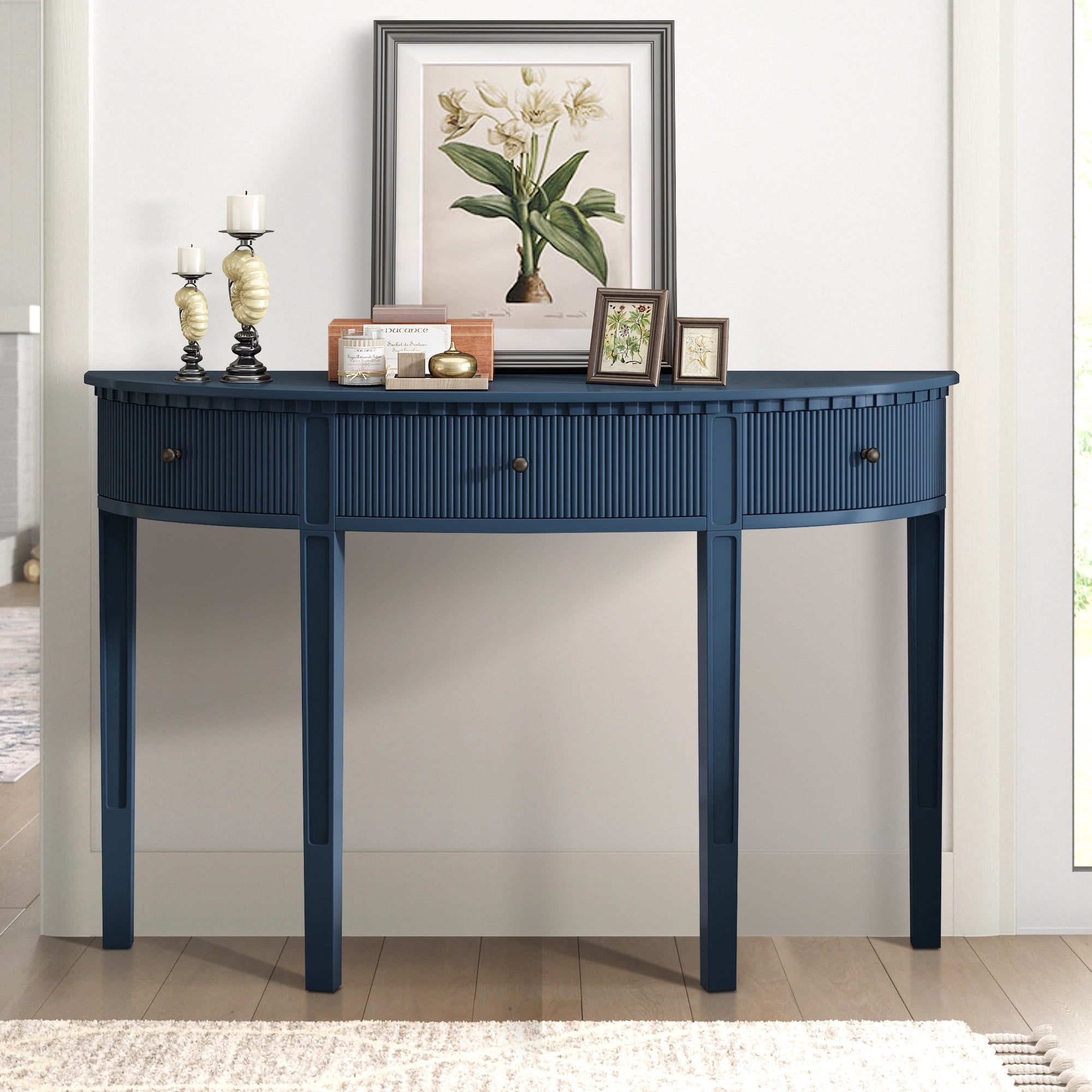 Atumon Curved Console Table with 3 Drawers, Modern Sofa Side Table ...