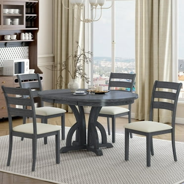 Churanty Farmhouse Extendable Round Dining Set for 4,Kitchen Dining ...