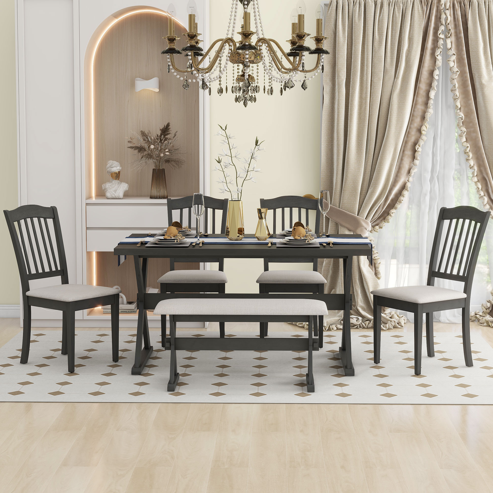 Hillsdale Furniture Emerson 6-Piece Rectangle Dining Set, Mulitple ...