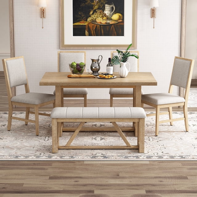 Atumon Dining Table Set for 6, Dining Room Set with Bench and 4 ...
