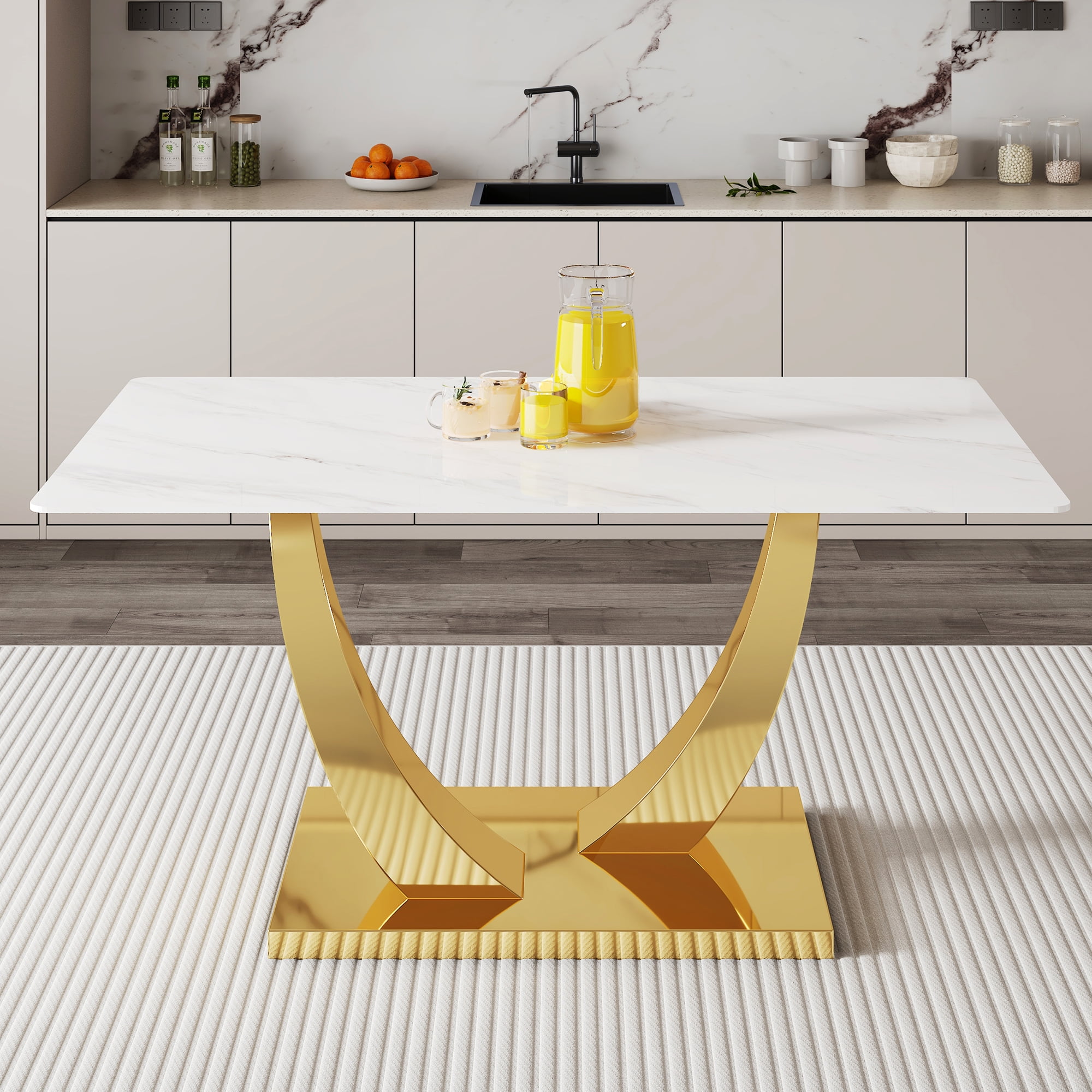 Atumon Glass Dining Table, Rectangle Glass Table with Gold Metal Legs ...