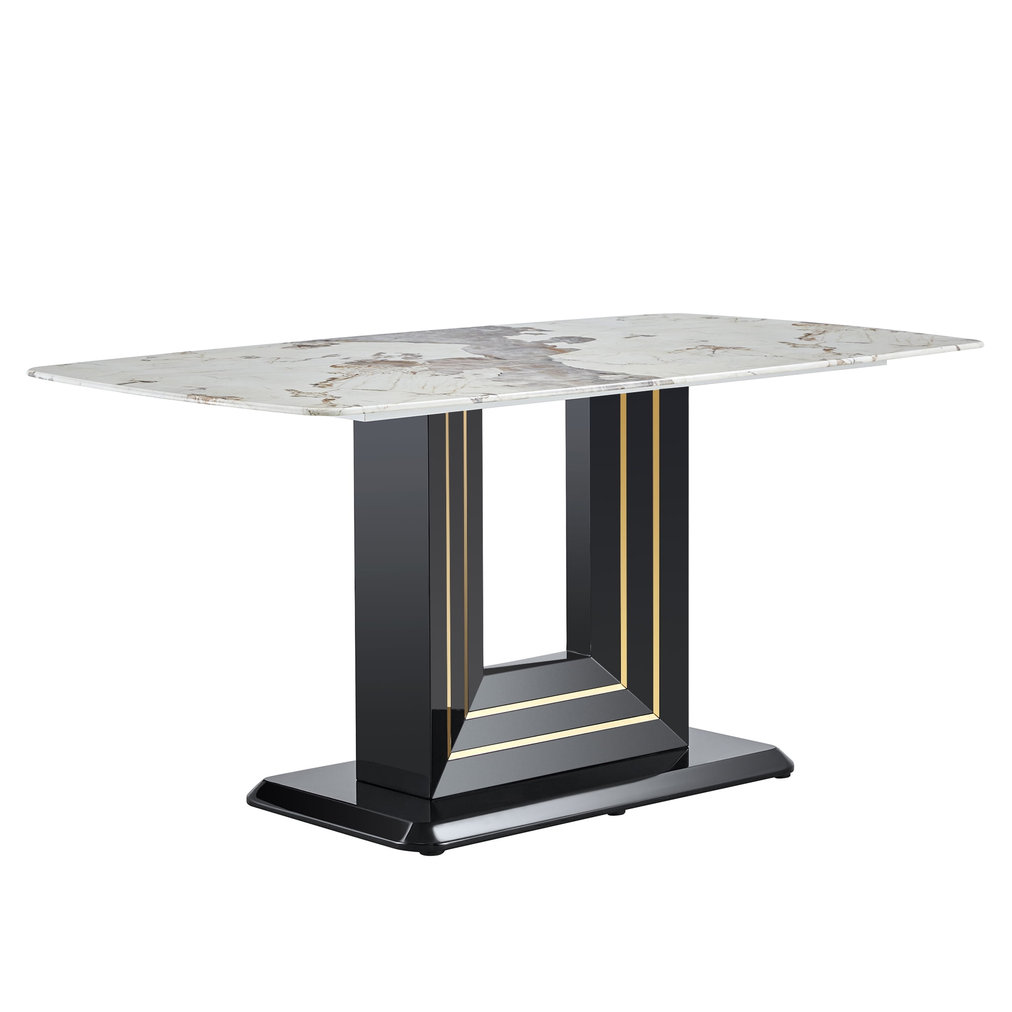 Atumon Glass Dining Table, Rectangle Glass Table with U-Shaped MDF Base ...