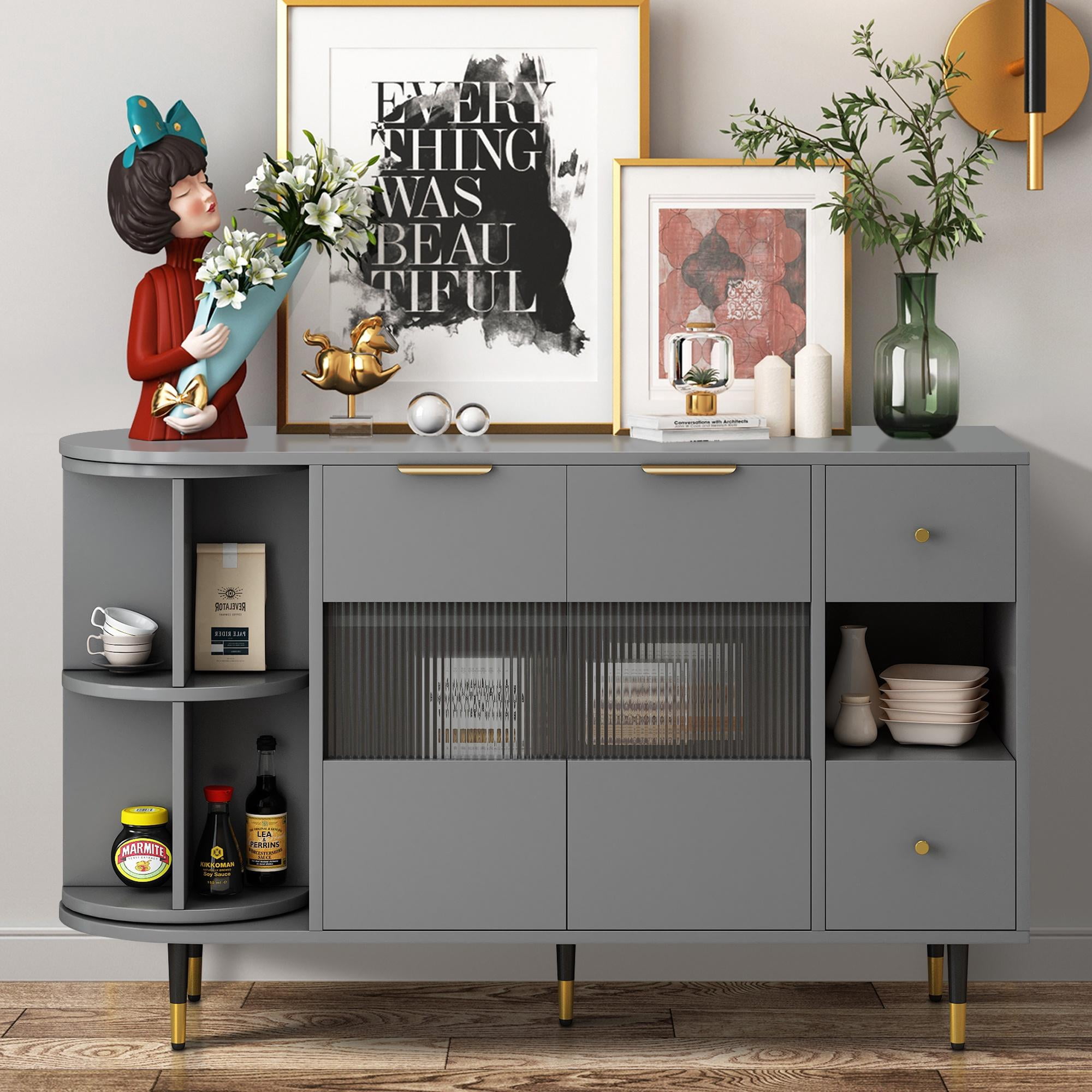 Atumon Rotating Accent Cabinet with 2 Doors and 2 Drawers, Buffet ...