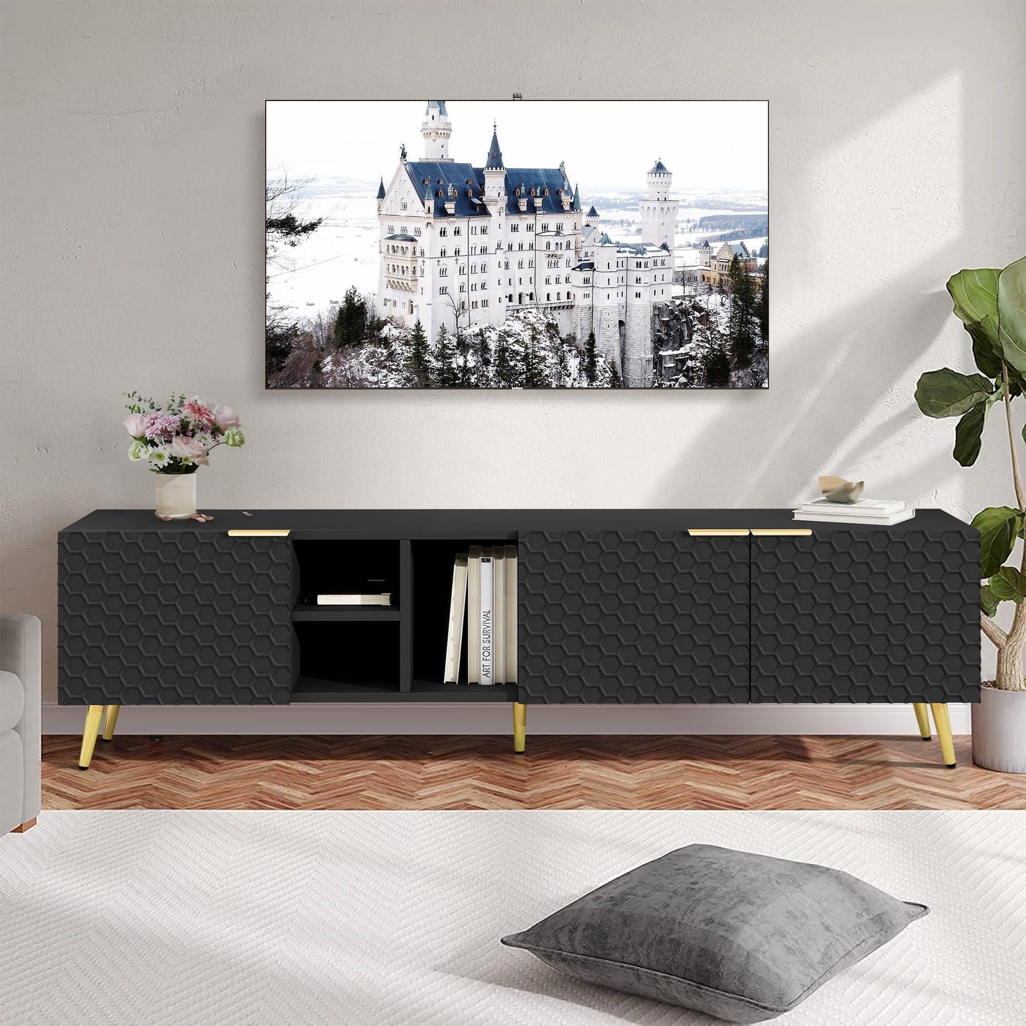Atumon Television Stand, Modern Geometric TV Cabinet with Gold Metal ...