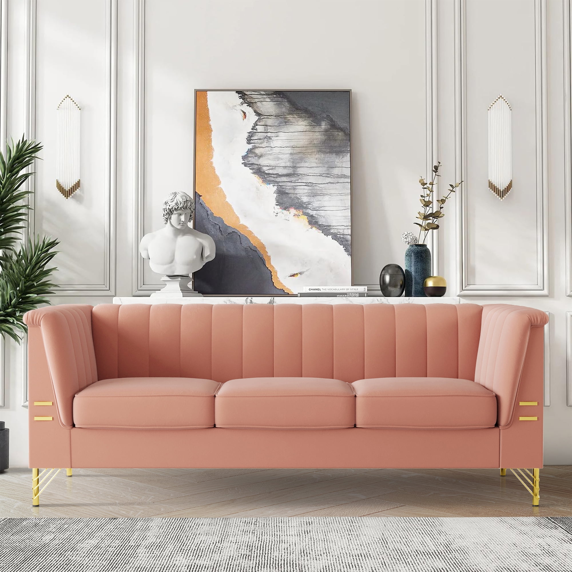 Atumon Velvet Sofa, Velvet Sofas and Couches, 3-Seat Sofa with Gold ...