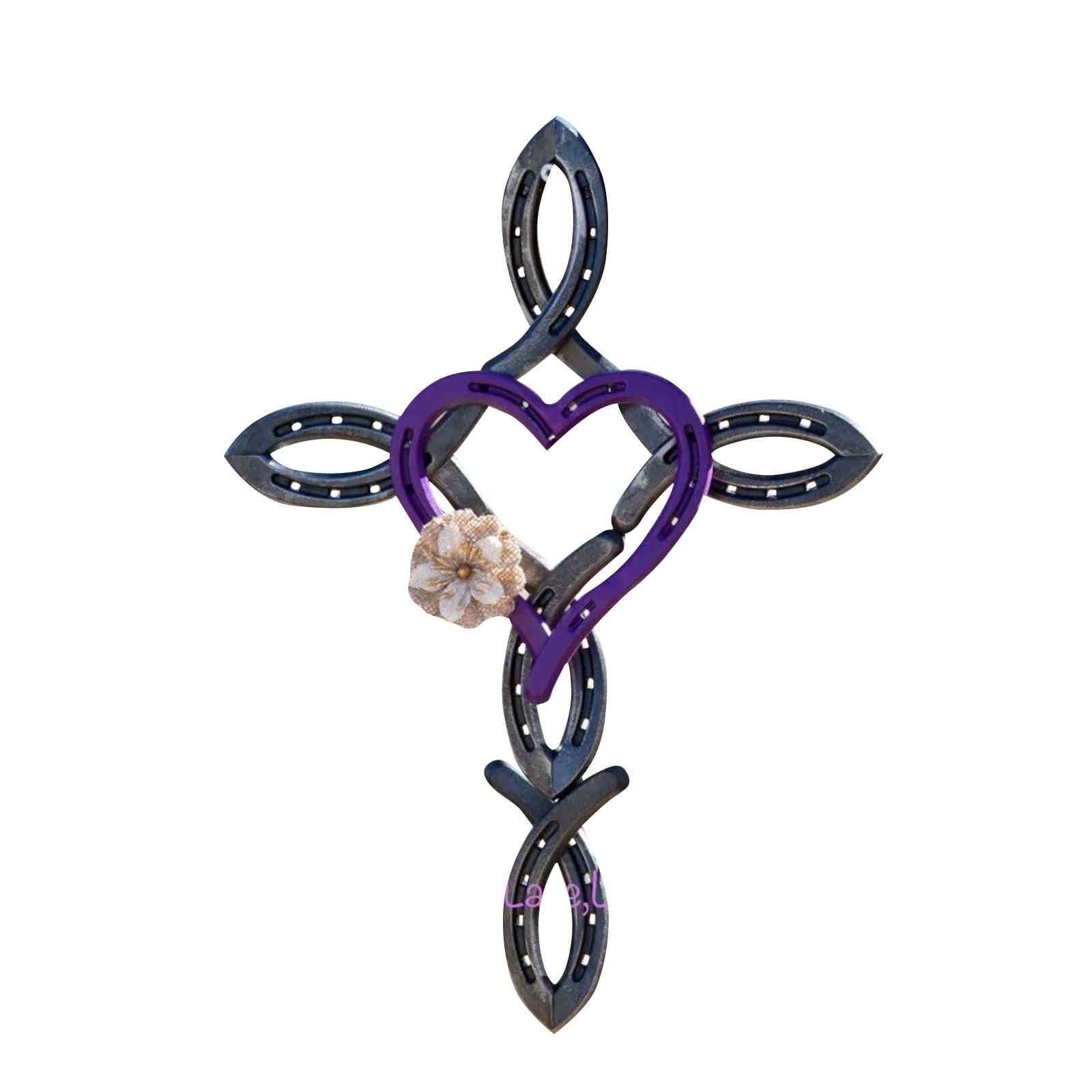 Atural Horsehsoe Cross With Heart Metal Wall Art Horseshoe Cross ...