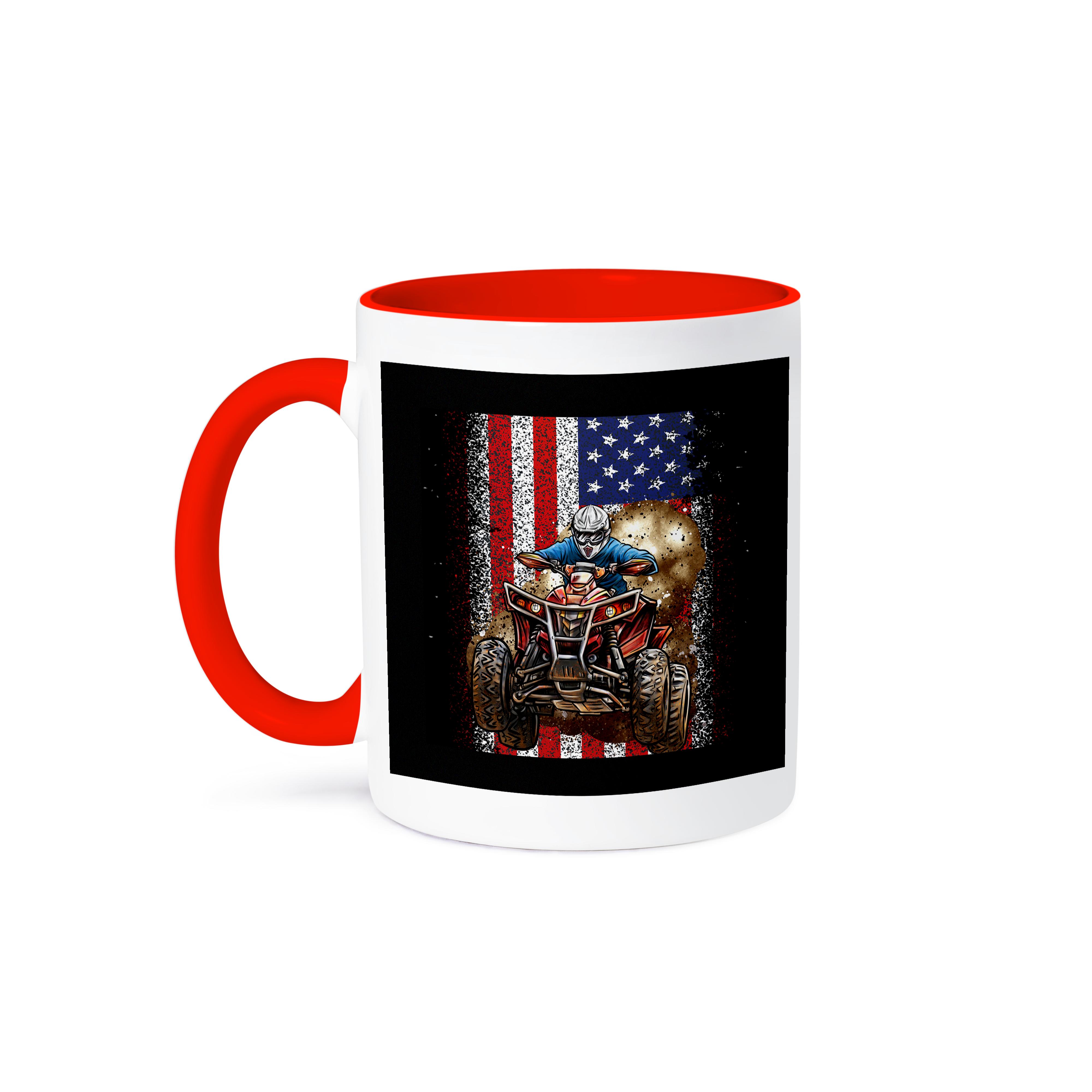 Atv Quad Offroad With United States Flag America, 11oz Two-Tone Red Mug ...