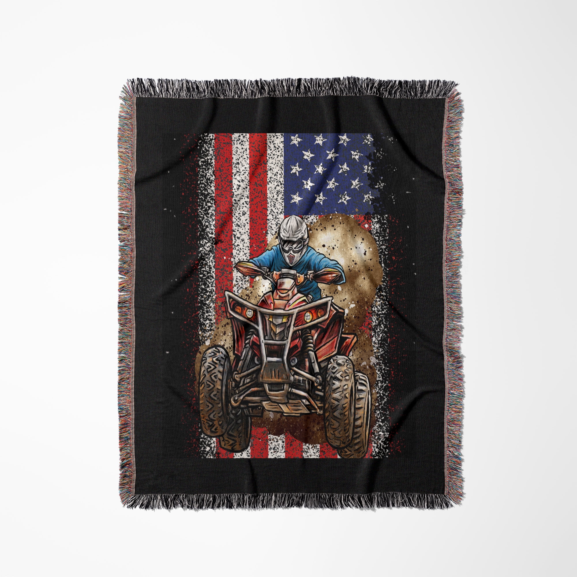 Atv Quad Offroad With United States Flag America, Woven Blanket ...