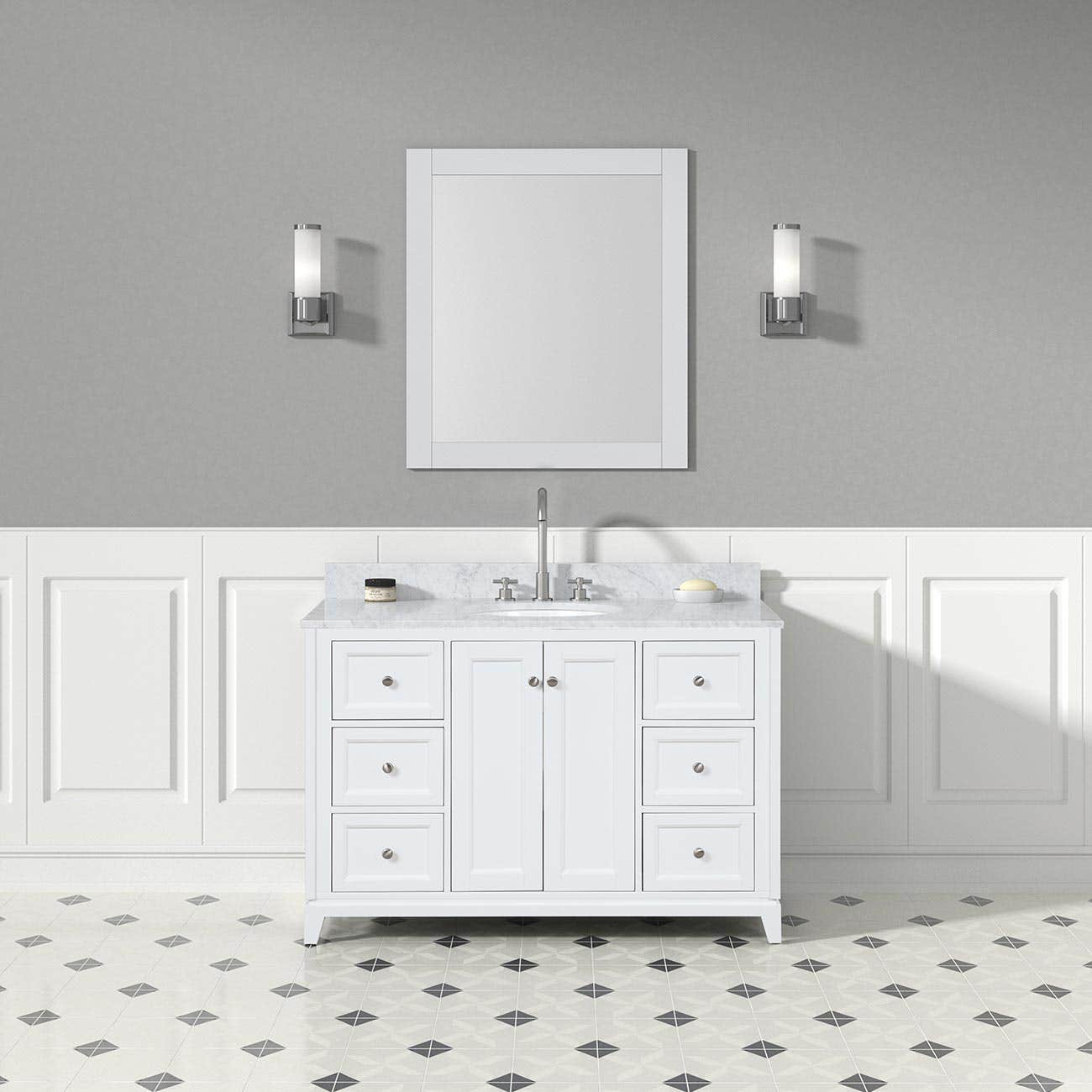 Atwell 48 Inch Modern Console Vanity with Oval Undermount Sink - White ...