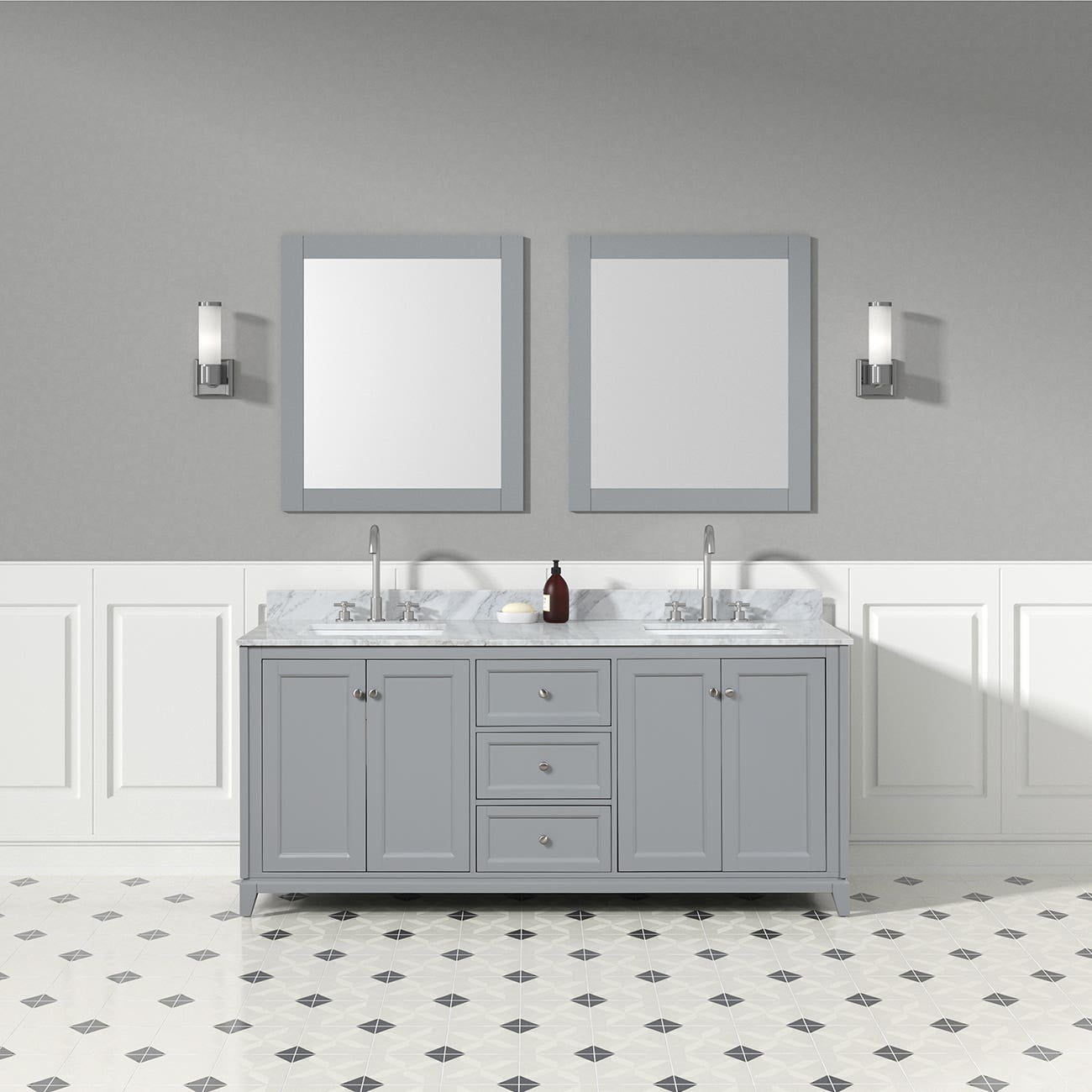 Atwell 72 Inch Modern Double Console Vanity with Rectangular Undermount ...