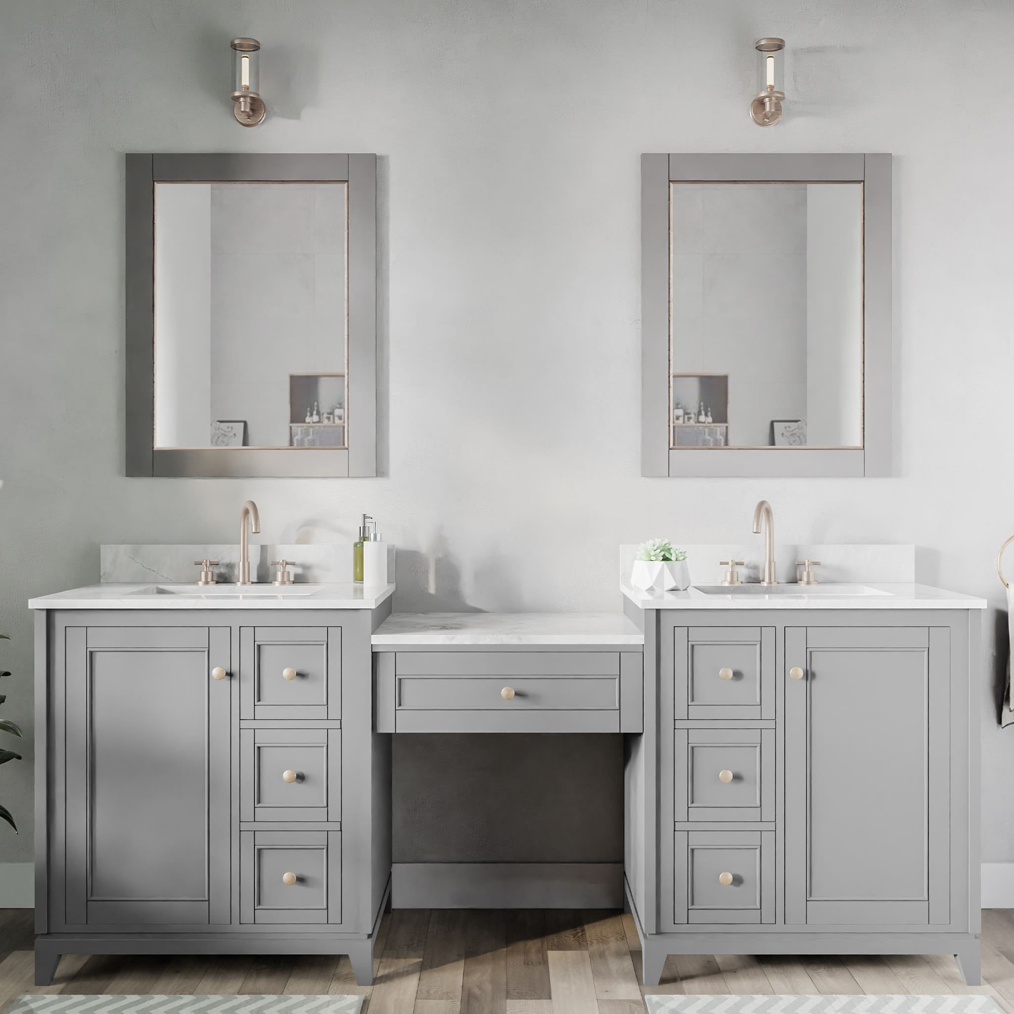 Atwell 84 Inch Modern Console Vanity with Rectangular Undermount Sinks ...