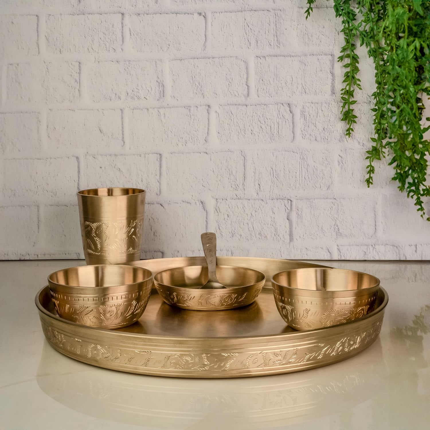 Atya Luxury Bronze Kansa Dinner Thali Set of 6 Piece Bronze Antique ...