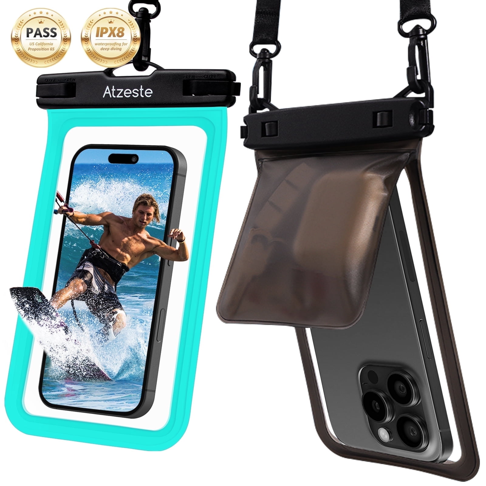 Atzeste 2 Pack Double Space Waterproof Phone Pouch Bag, IPX8 Waterproof ...