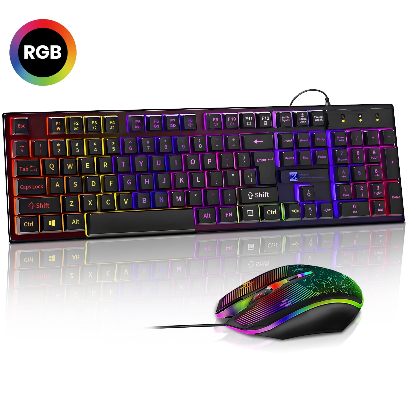 atzeste Wired RGB Gaming Keyboard and Mouse Combo, LED Backlit, 104 ...